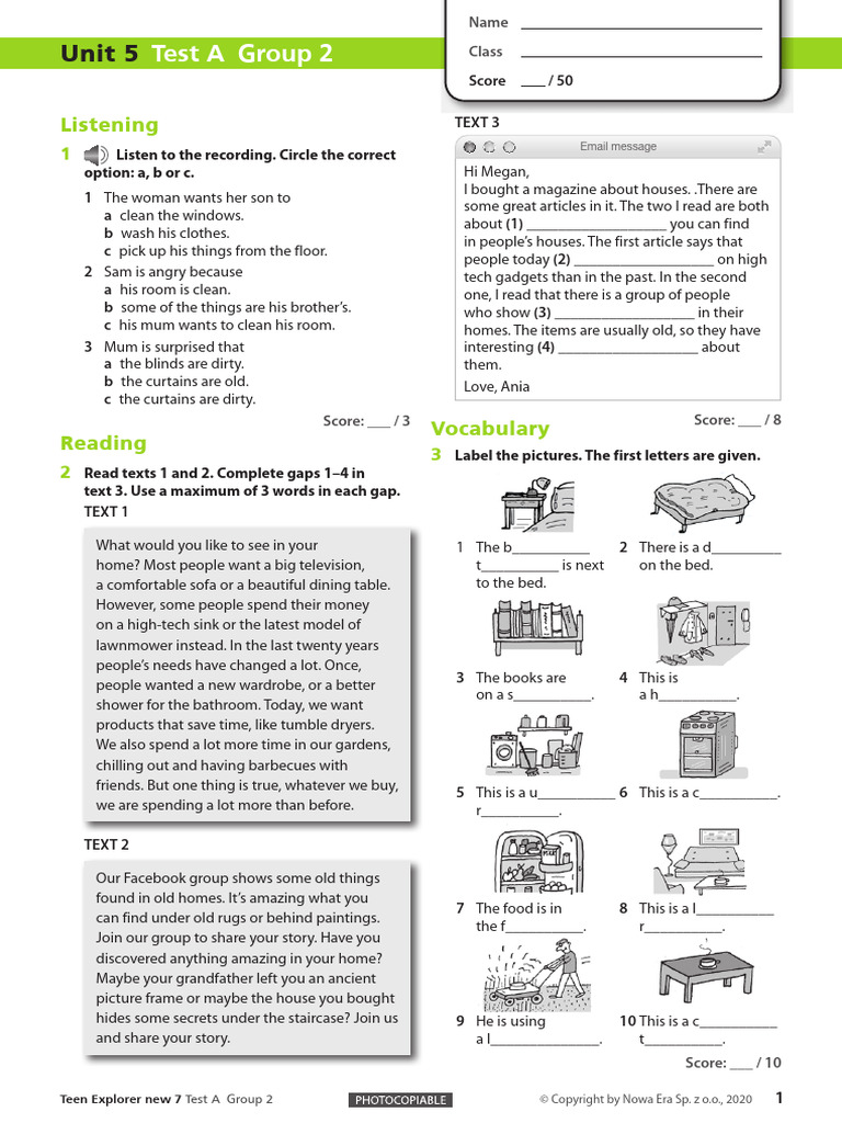 TeenExplnew u5 TEST A gr2 | PDF