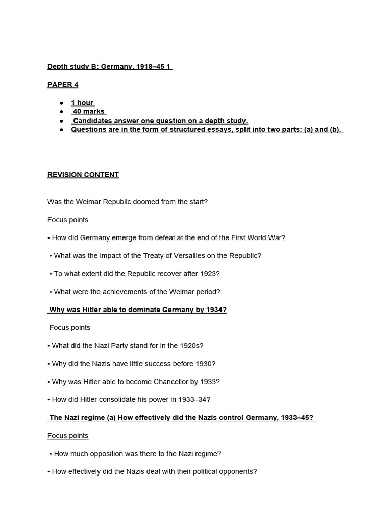 History End of Year Exam Revision Guidelines | PDF | Weimar Republic ...