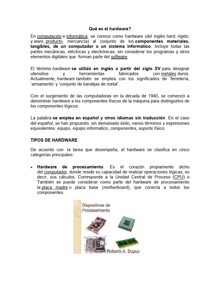Tipos de Hardware | Descargar gratis PDF | Hardware de la computadora | Software de la aplicacion