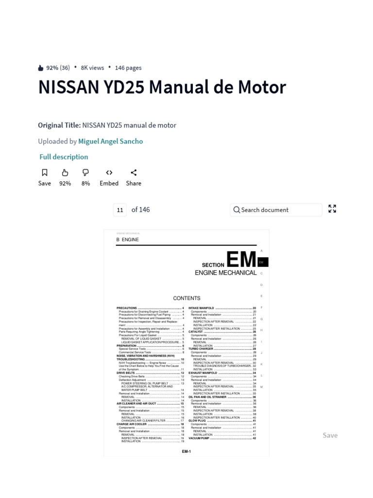 Nissan YD25 Engine Manual PDF | PDF