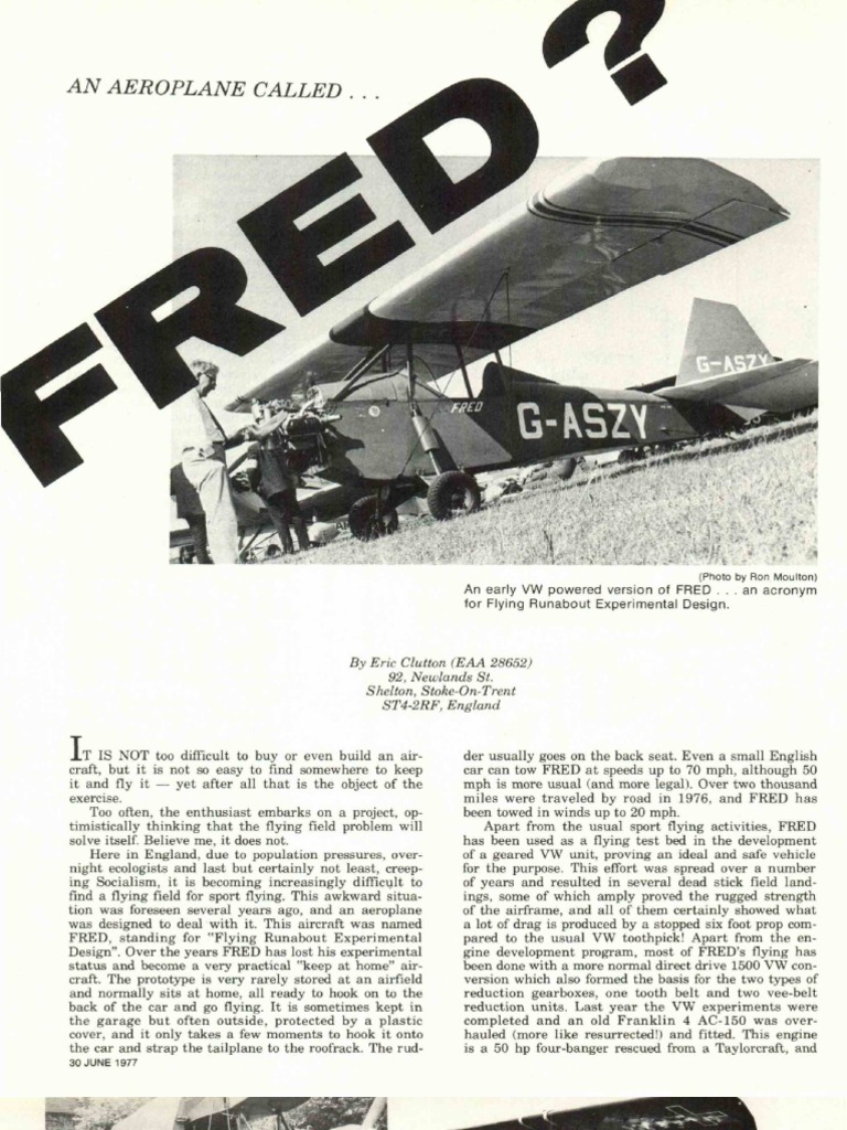 An Aeroplane Called FRED? - Sport Aviation - June 1977 | PDF | Stall ...