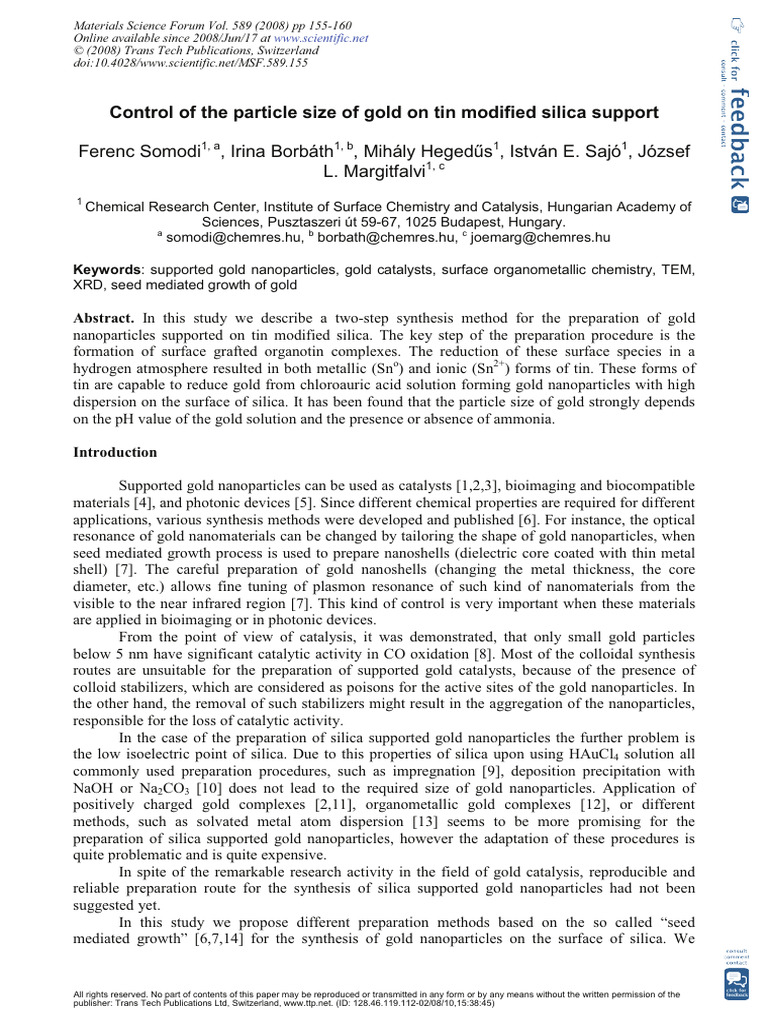 Controloftheparticlesizeofgold Somodi 2008 | PDF | Computers