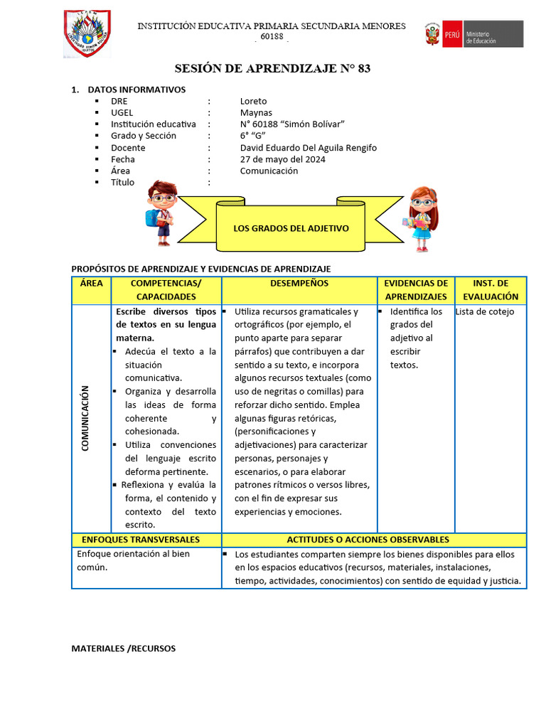 Sesión de Aprendizaje #83 - Comunicación | PDF | Aprendizaje | Maestros