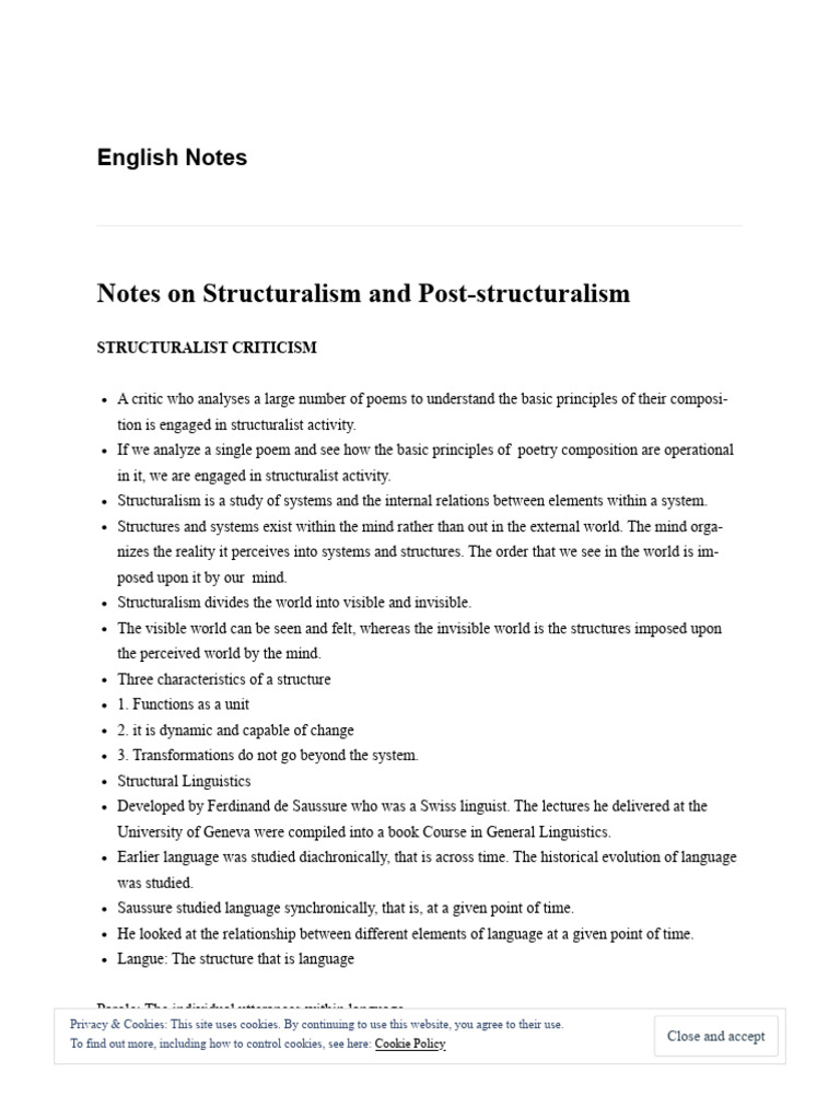Notes On Structuralism And Post Structuralism English Notes Pdf Deconstruction Western