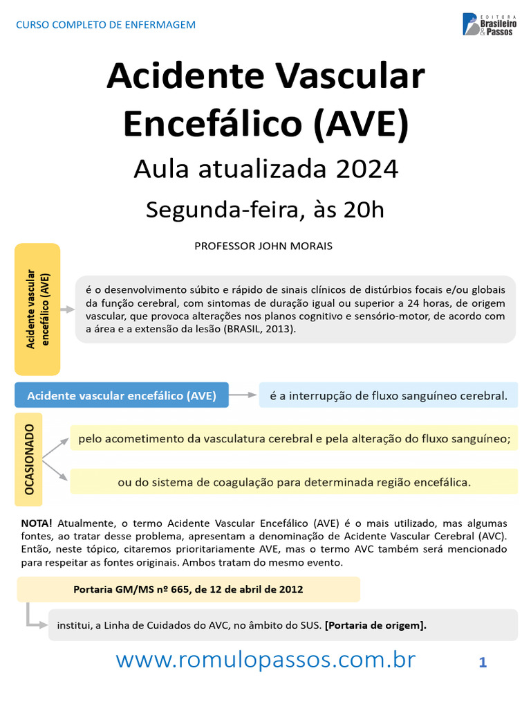 Acidente Vascular Encefálico (Aula Atualizada 2024) | PDF | AVC | Isquemia
