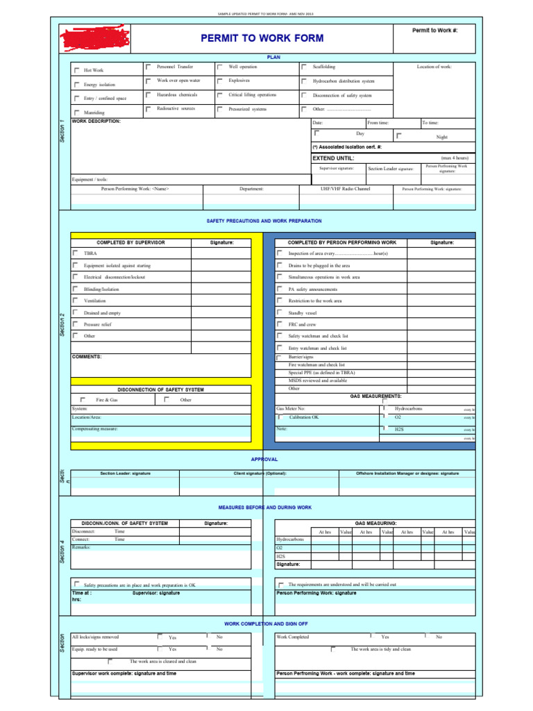 Permit To Work Form | PDF | Safety | Occupational Safety And Health