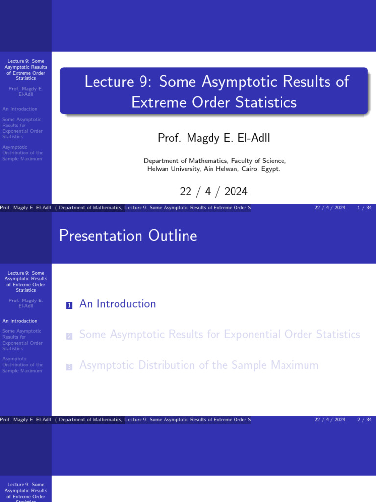 Order Statistics - Lecture 9 | PDF | Asymptotic Analysis | Probability Theory