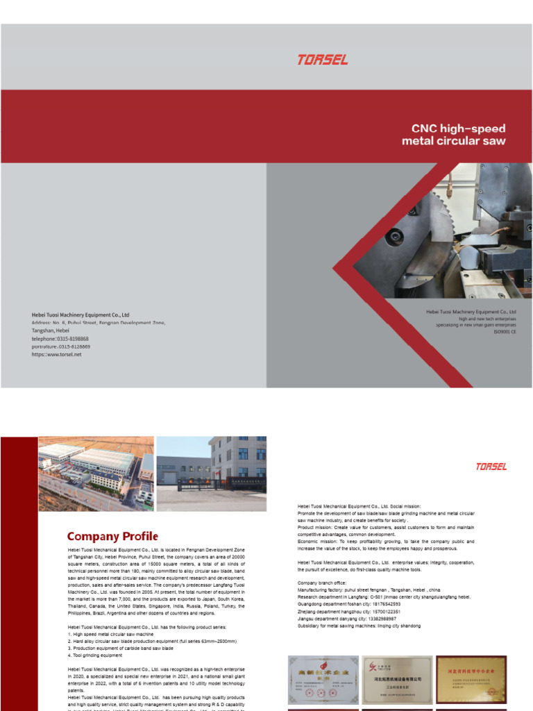 Spec Sawing Machine TORSEL | PDF | Machining | Steel