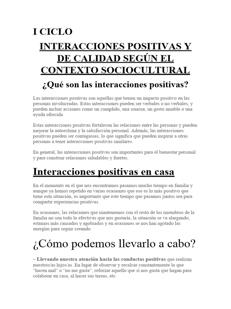 I Ciclo 1 Parte-Interacciones Positivas | PDF | Comunicación no verbal ...