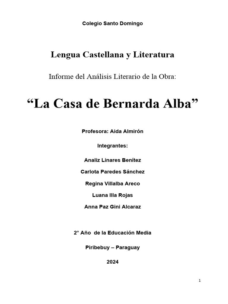 Análisis de "La Casa de Bernarda Alba" | PDF | Federico García Lorca ...