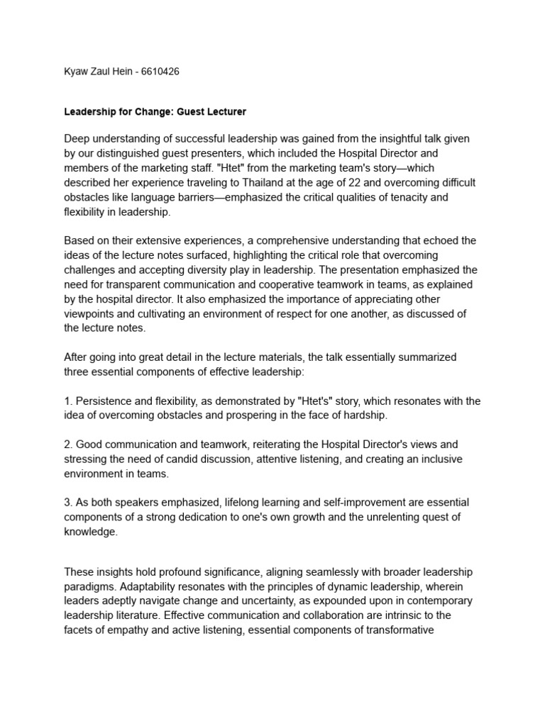 Leadership- Guest Lecturer | PDF | Leadership | Communication