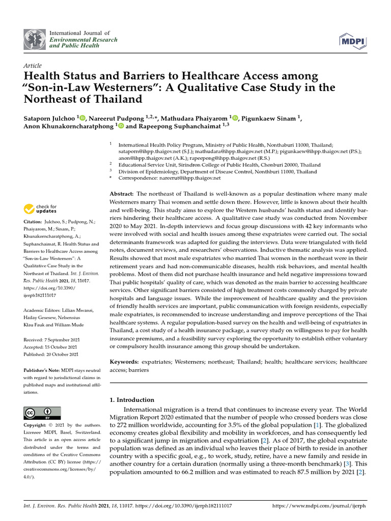 Health Status and Barriers To Healthcare Access Among Son - in - Law ...