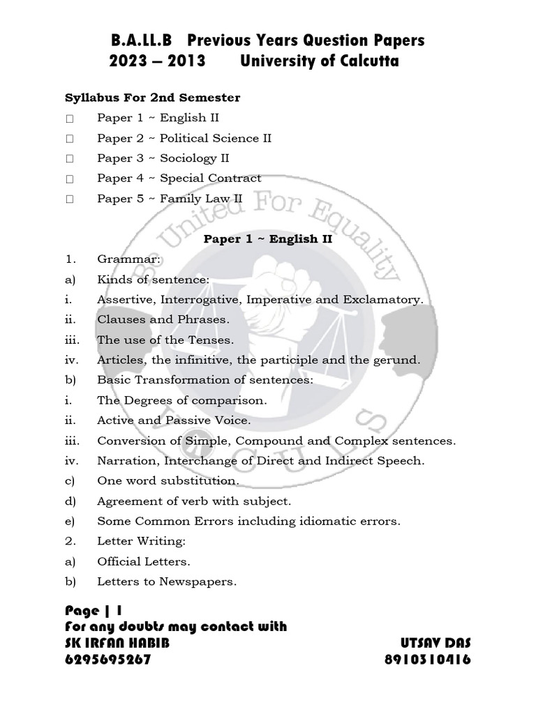 B.A.LL.B 2nd Semester Question Papers | PDF | Indemnity | Democracy