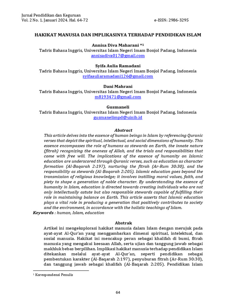 2024 - Hakikat Manusia Dan Implikasinya - Annisa Diva Maharani | PDF
