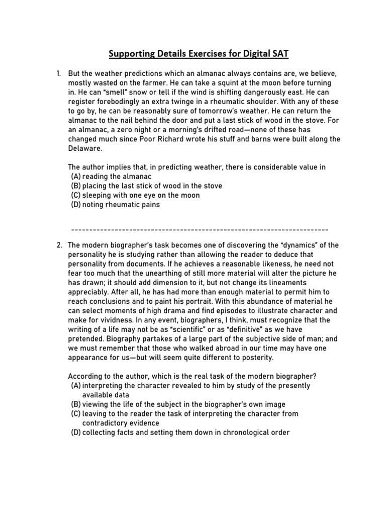 Supporting Details Exercises For Digital SAT | PDF | Ancient Egypt ...