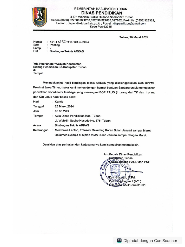 Undangan Bimtek Arkas | PDF