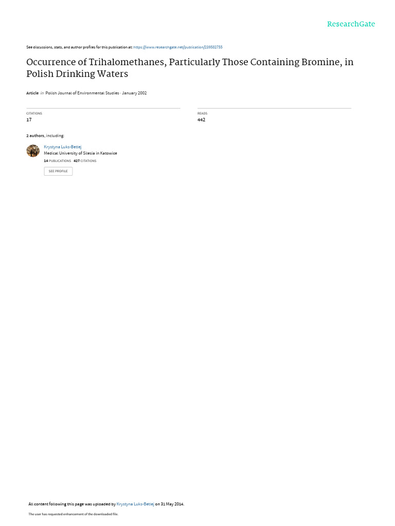 Brominated Trihalomethanes in Polish Water | PDF | Gas Chromatography ...