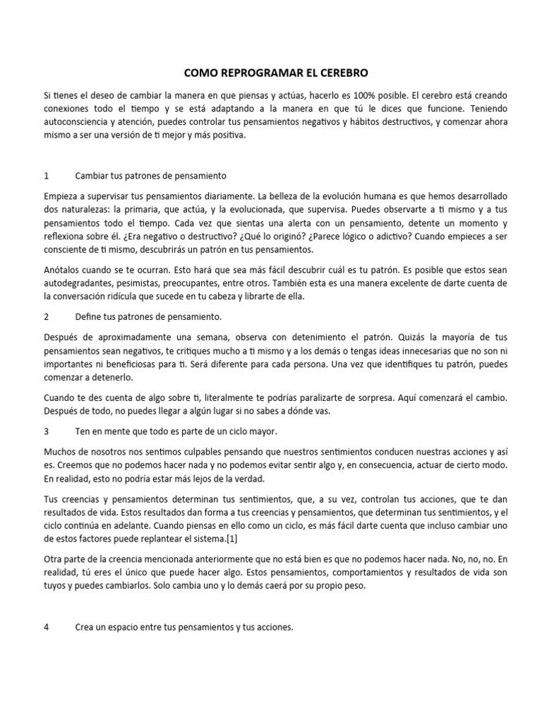 Como Reprogramar El Cerebro | PDF | Pensamiento | Mente