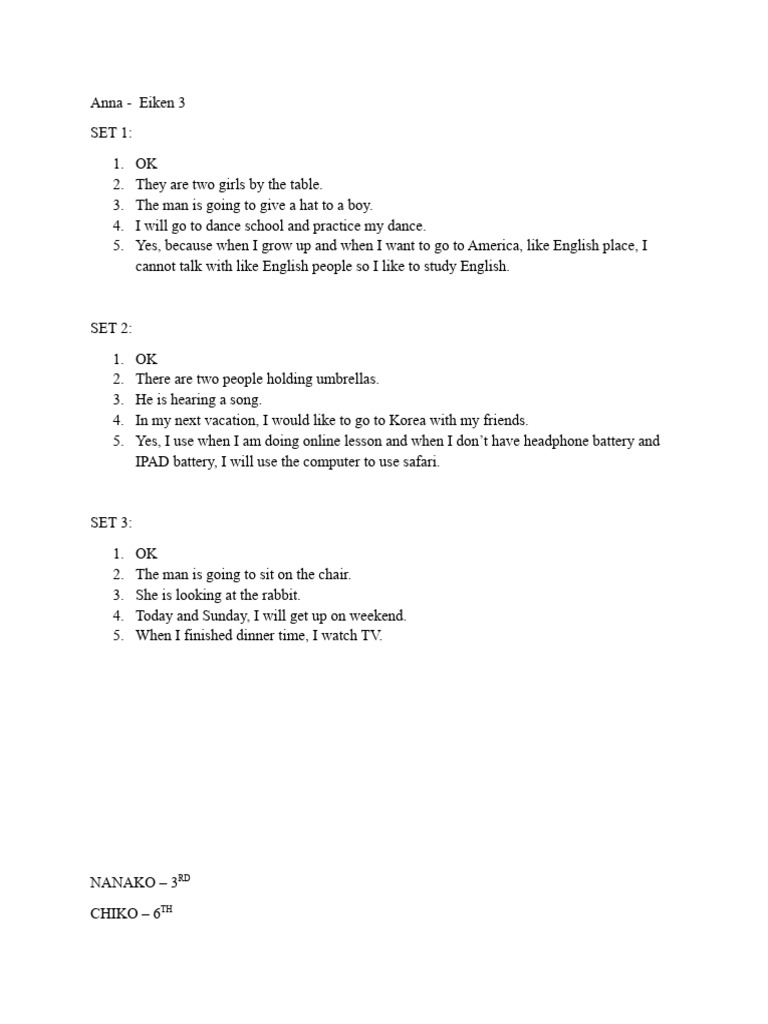 EIKEN Sample Answers | PDF
