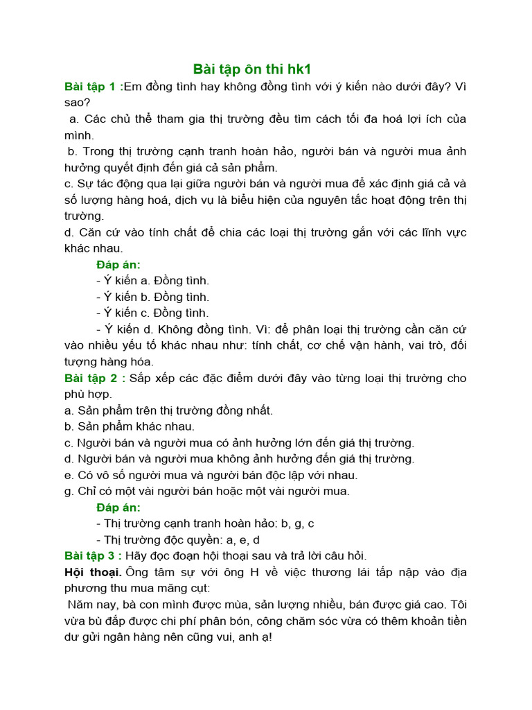 Bài Tập Ôn Thi Hk1.10 | PDF