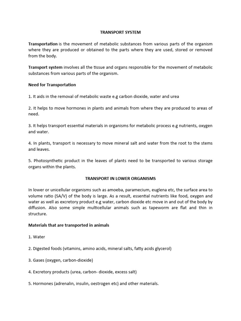 Transport system | PDF | Artery | Vein