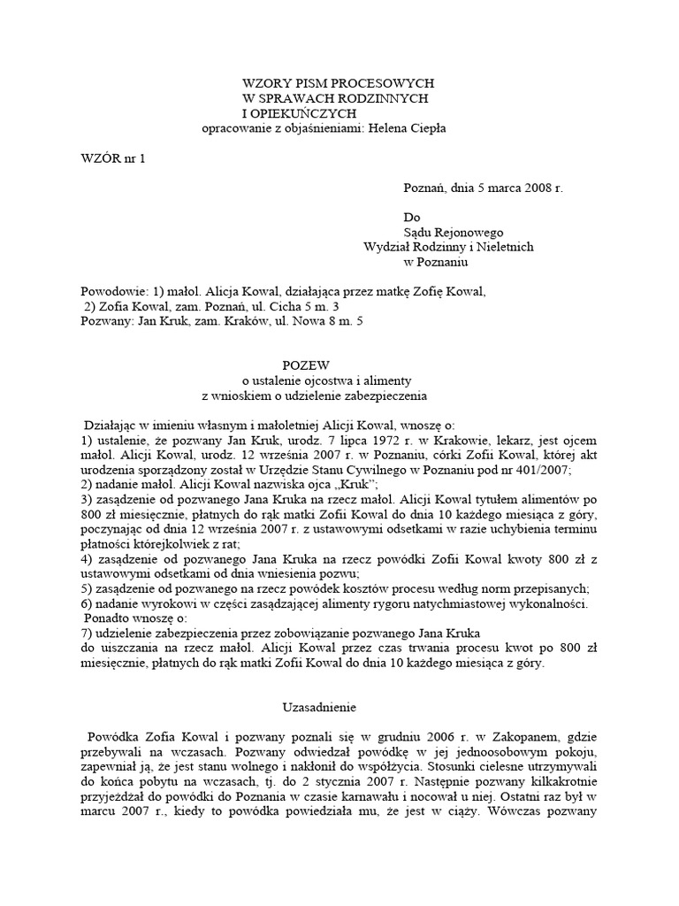 Wzory Pism Procesowych W Sprawach Rodzinnych I Opiekuńczych | PDF Wzory Pism Procesowych W Sprawach Rodzinnych I Opiekuńczych | PDF