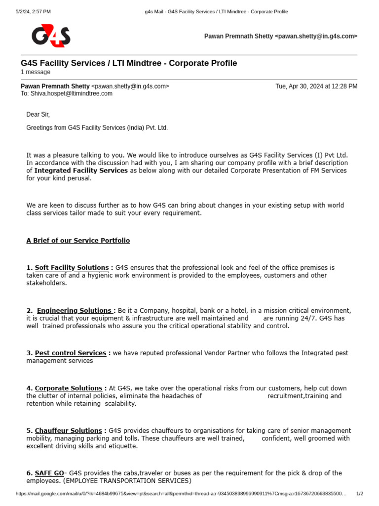 30.04.24 - G4S Facility Services - LTI Mindtree - Corporate Profile ...