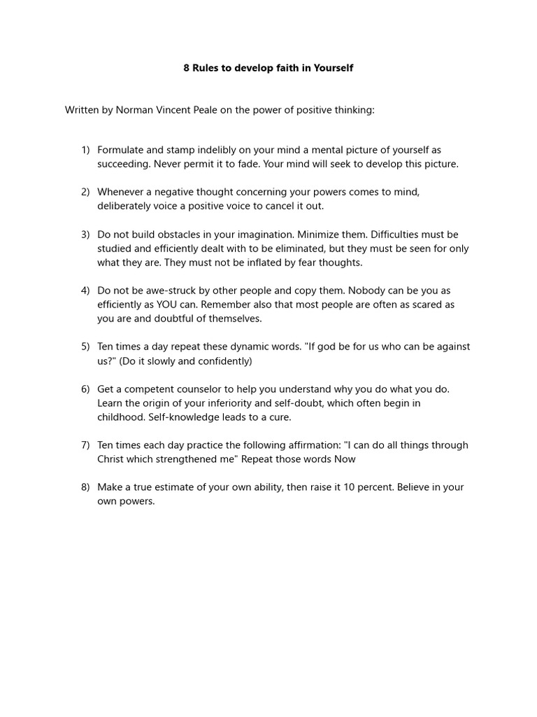8 Rules To Develop Faith in Yourself | PDF