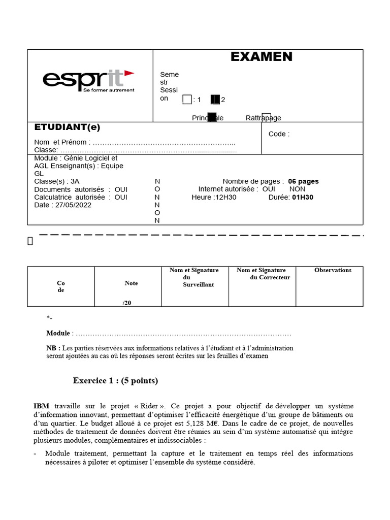 Examen de Génie Logiciel et AGL 2022 | PDF | Gestion de versions ...