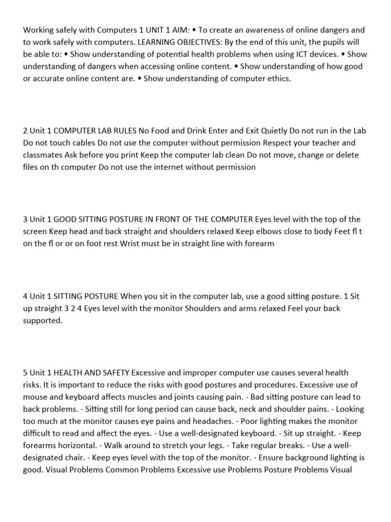 Working Safely With Computers 1 UNIT 1 AIM | Download Free PDF ...