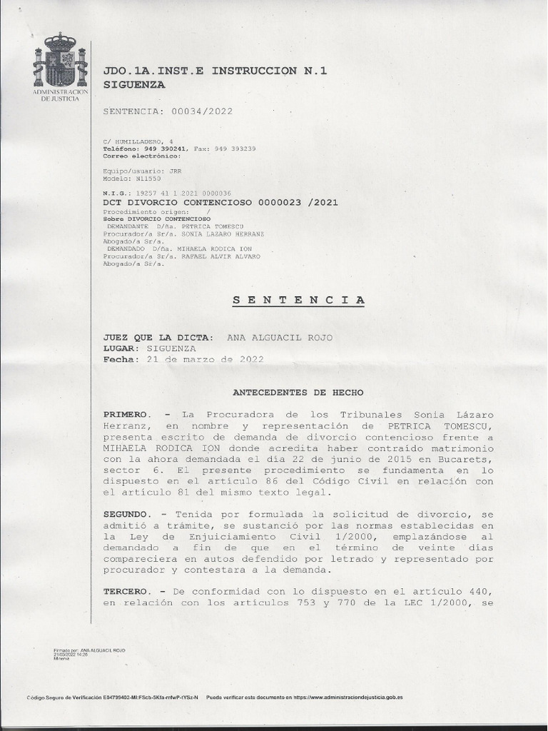 Sentencia de Divorcio | PDF