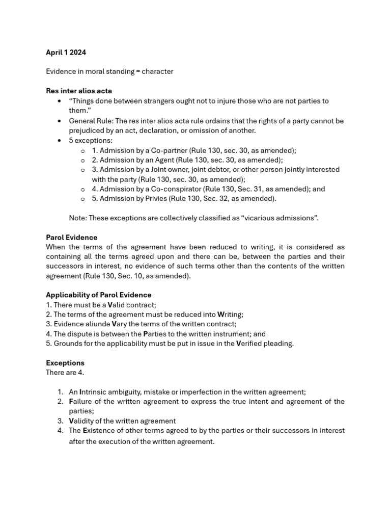 Evidence Discussion Notes | PDF | Evidence (Law) | Plea