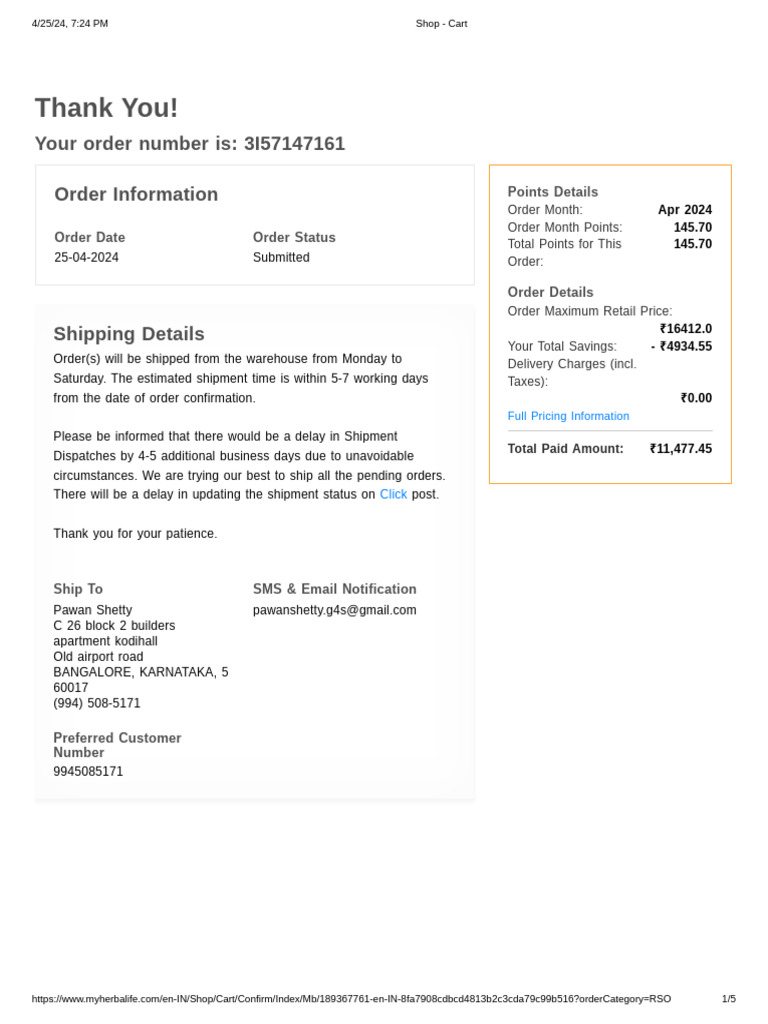 Herbalife order | PDF