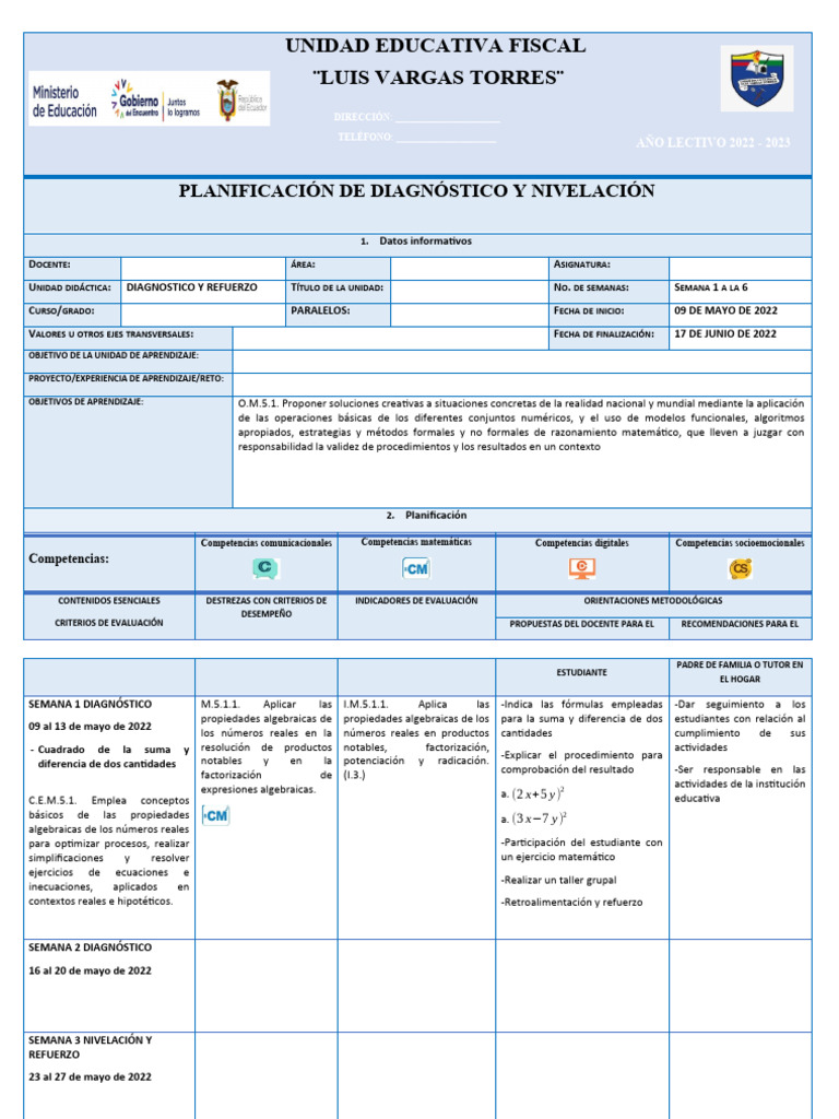 PLANTILLA DE PLANIFICACION (1) | Descargar gratis PDF | Evaluación ...