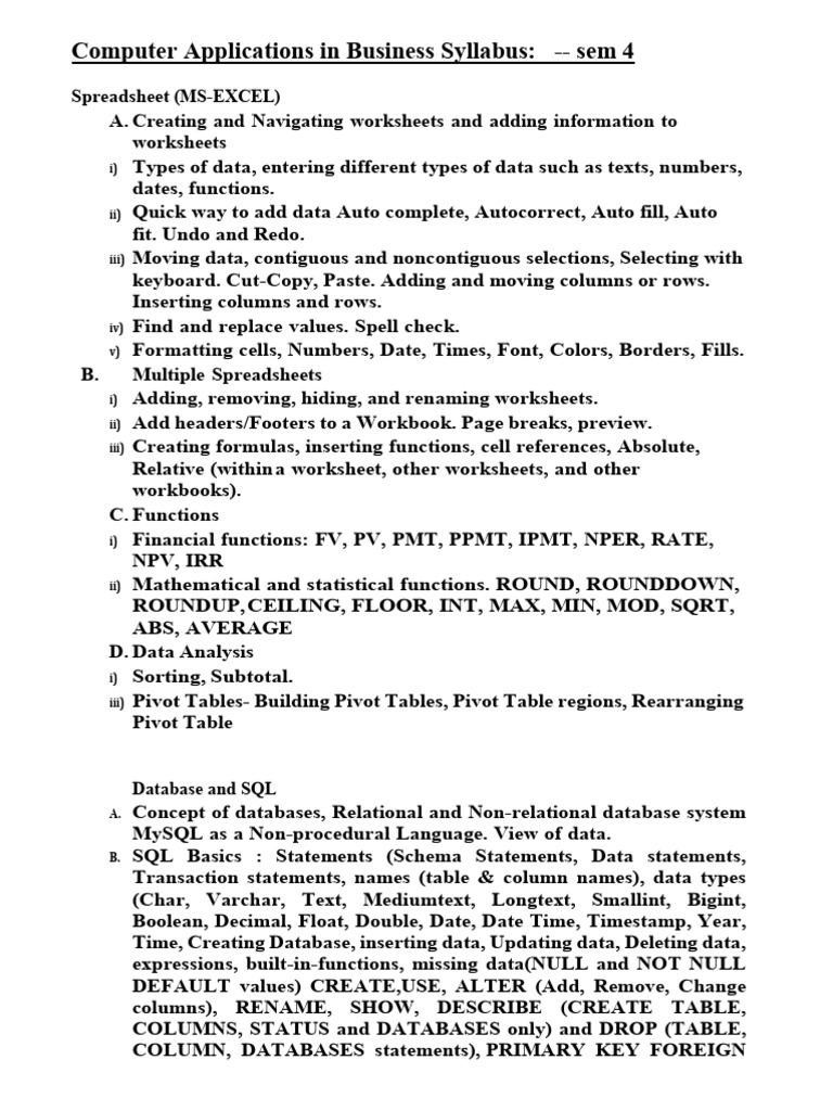 Syllabus OR Computer | PDF | Spreadsheet | Databases