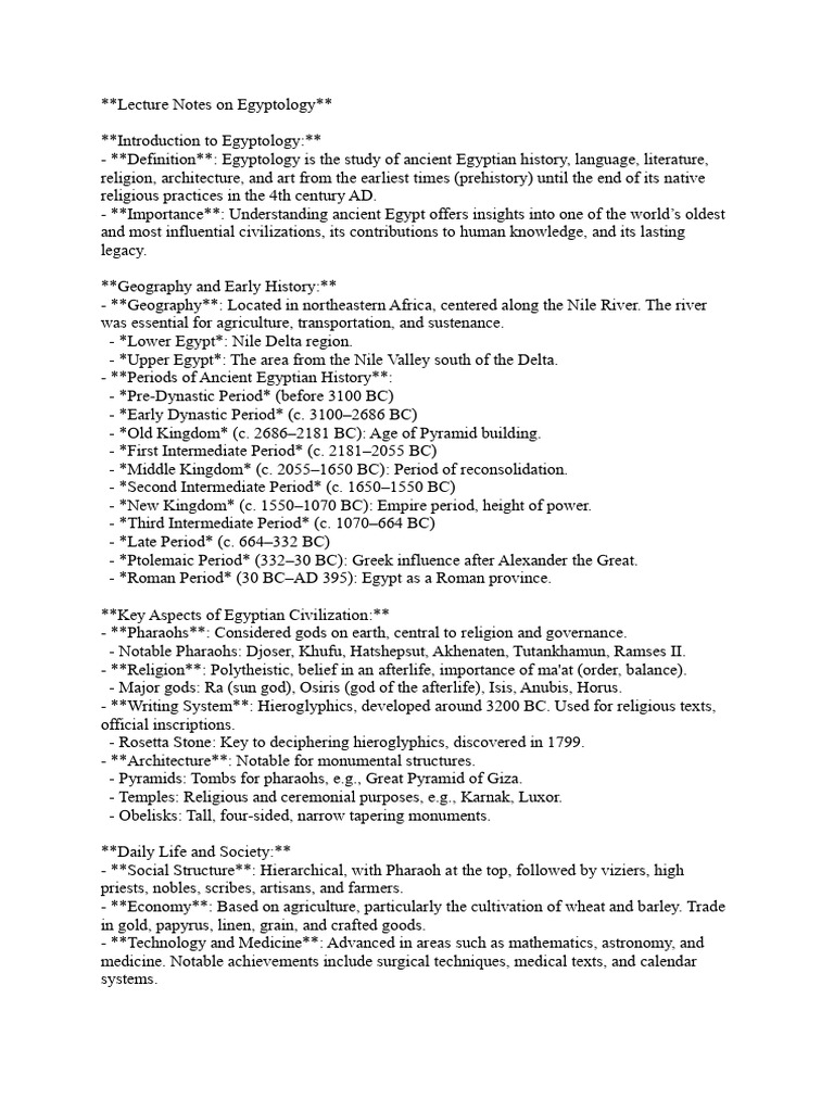 Lecture Notes On Egyptology | PDF | Ancient Egypt | Egyptology