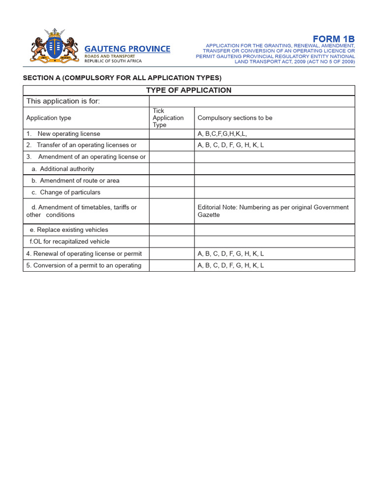 Operating Licence - Form 1B | PDF | Identity Document | License