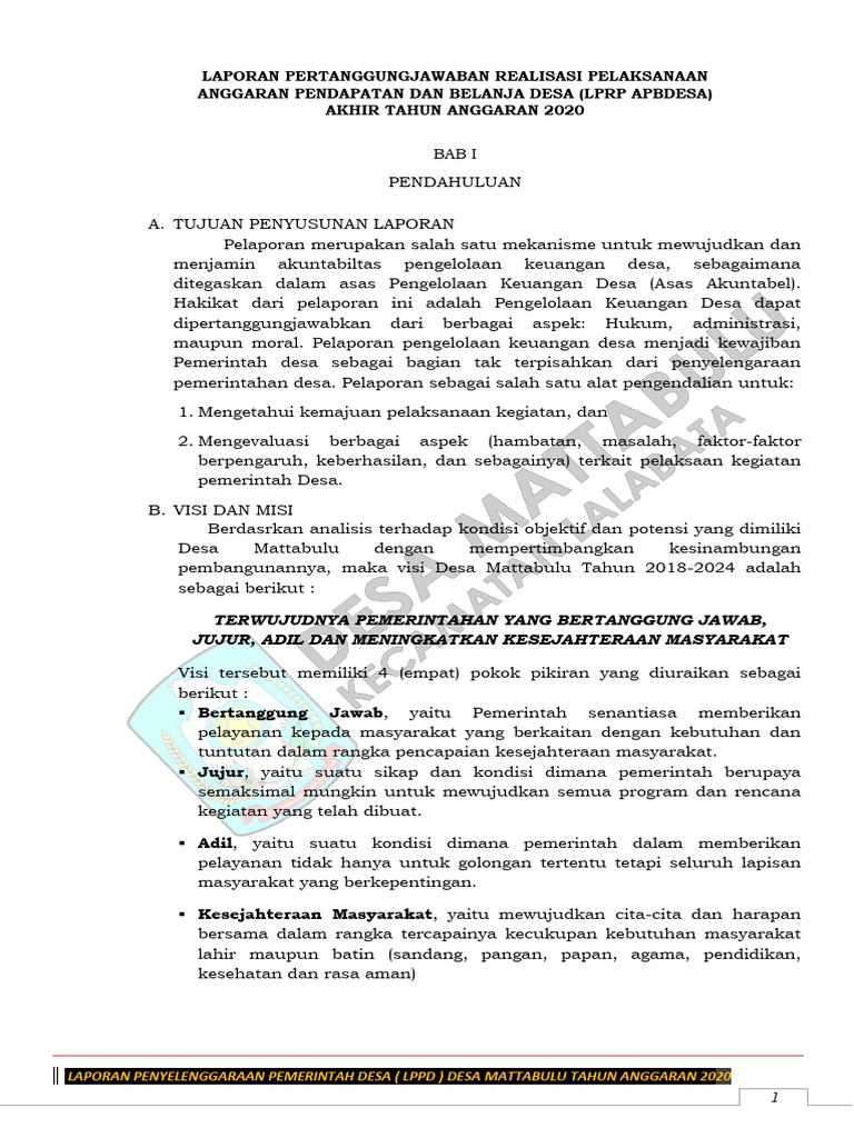 Sistematika LPRP Apbdesa Tahun Anggaran 2020 | PDF | Pengelolaan Keuangan & Uang