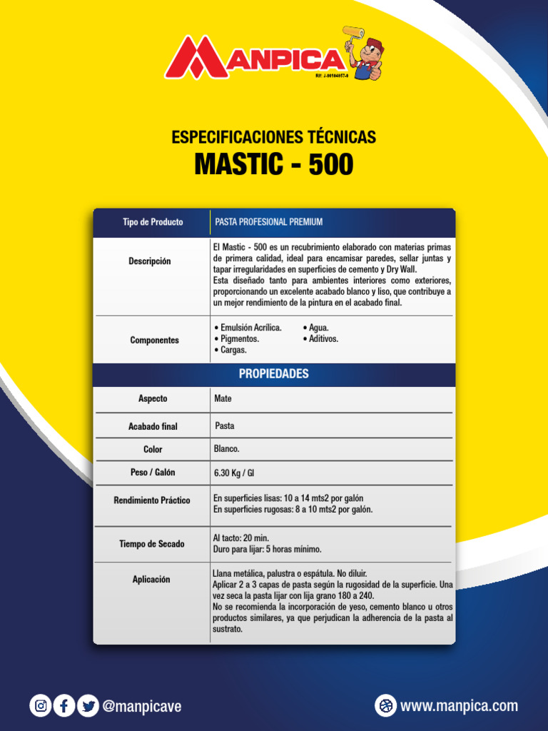 Ficha Tecnica Mastic 500 | PDF | Pintar | Procesos industriales