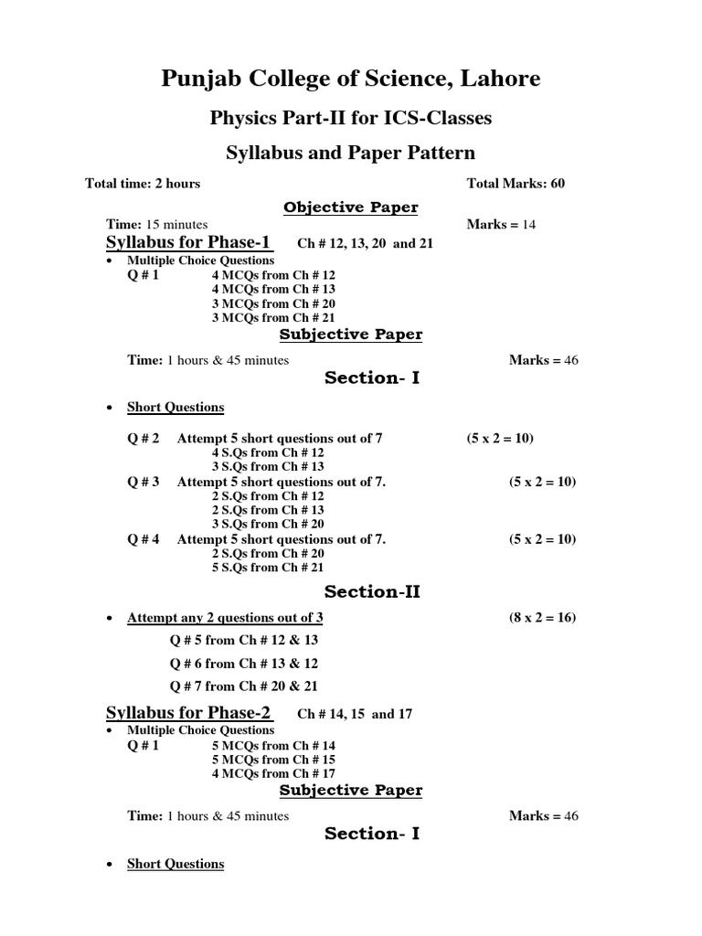 Paper Pattern 12th class | PDF | Multiple Choice | Student Assessment And Evaluation
