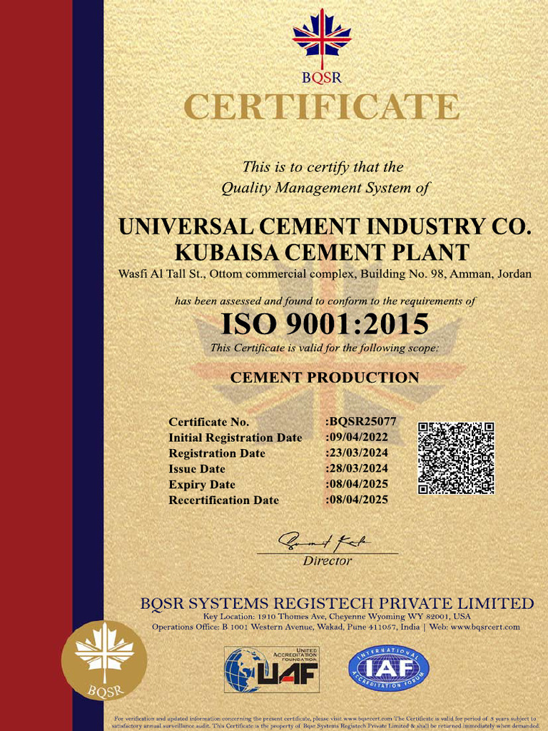 ISO 9001-BQSR UAF-UNIVERSAL CEMENT INDUSTRY CO. | PDF
