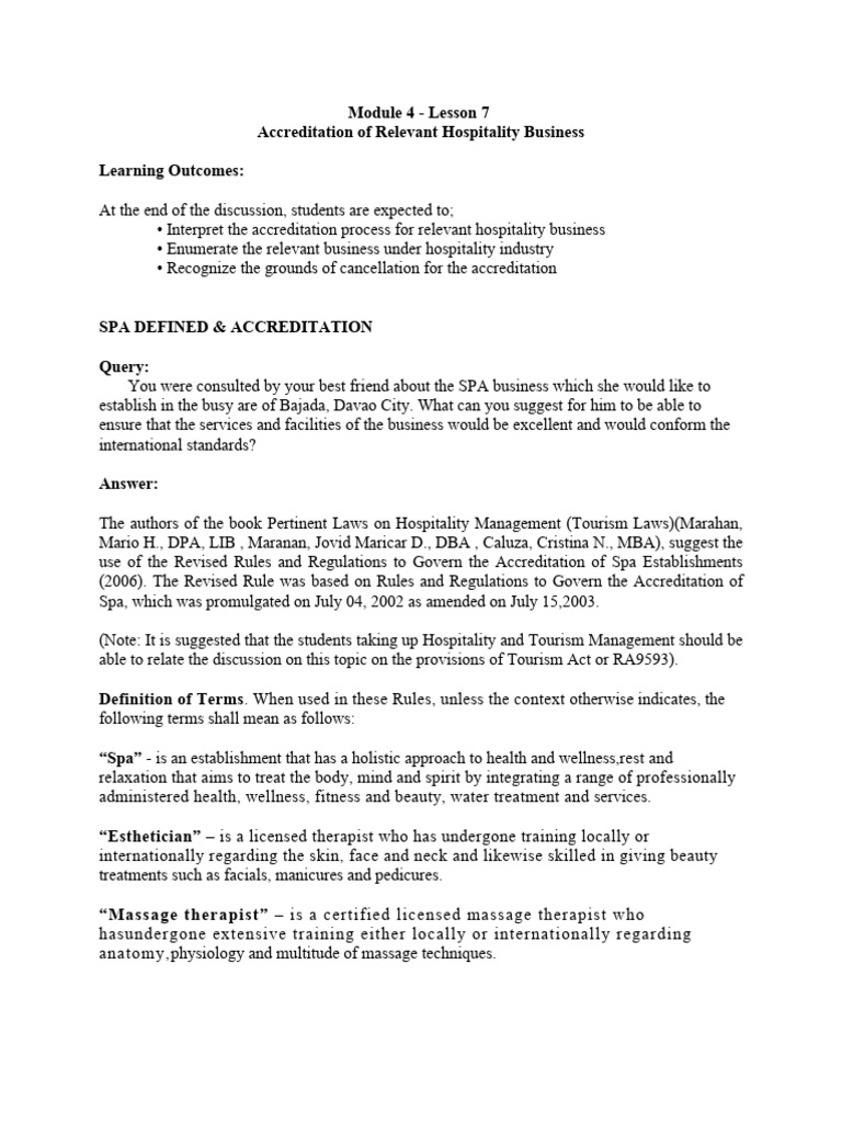 HMC2 - Accreditation of Relevant Hospitality Business | PDF | Hotel ...