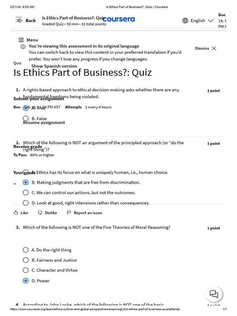 Ethics in Business Quiz Overview | PDF