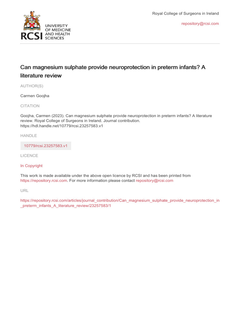 Can Magnesium Sulphate Provide Neuroprotection in Preterm Infants ...