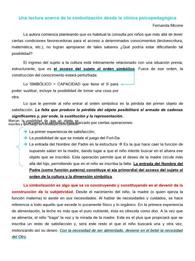 RESUMEN SOBRE LA SIMBOLIZACION (Micone Tatiana Villalón y Laura Ruiz ...
