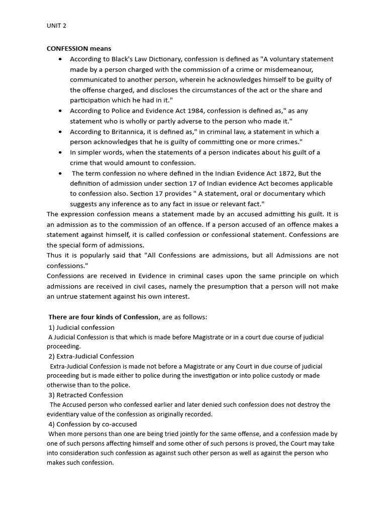 Evidence Unit 2 | PDF | Confession (Law) | Judgment (Law)