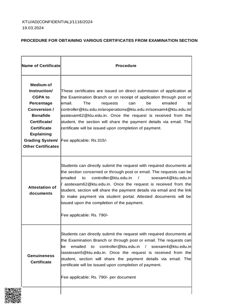 Procedure Variouscertificates | PDF