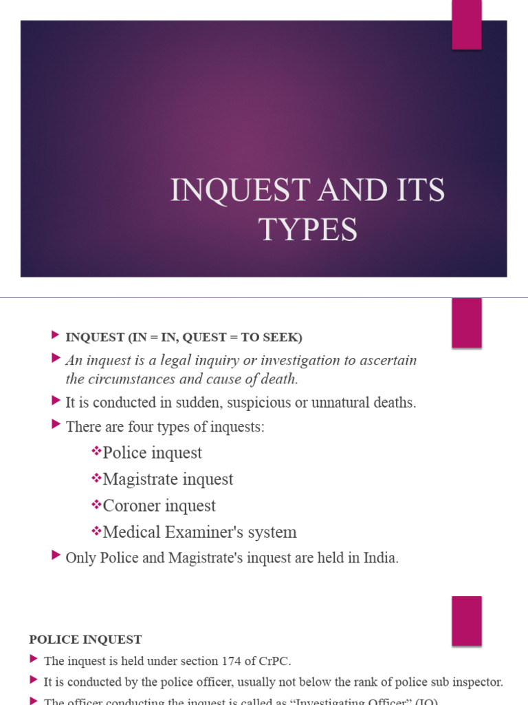 INQUEST AND ITS TYPES | Download Free PDF | Coroner | Crime & Violence