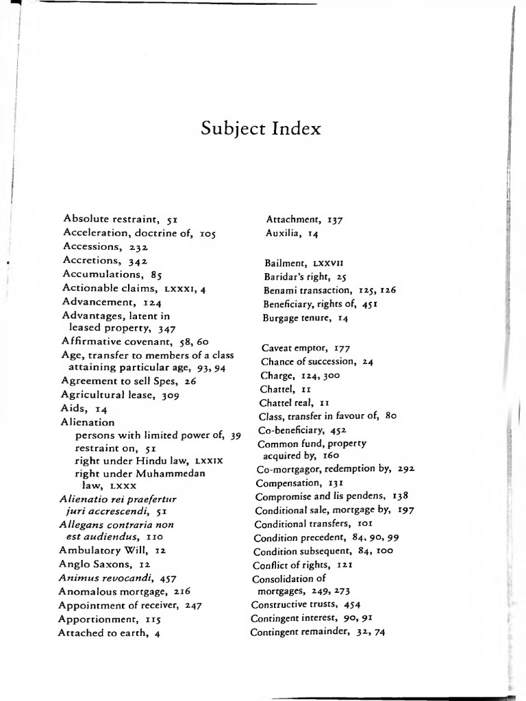Vepa Sarathi Textbook Subject Index | PDF | Lease | Leasehold Estate