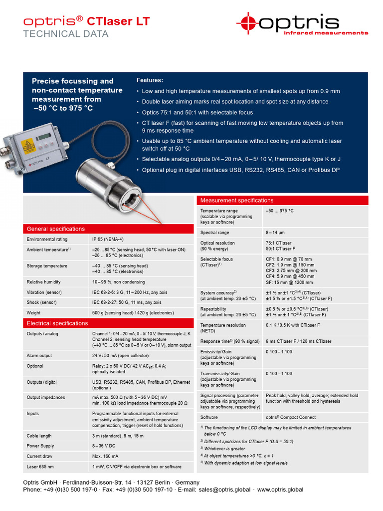 optris-ctlaser-lt-data-sheet | Download Free PDF | Thermocouple ...
